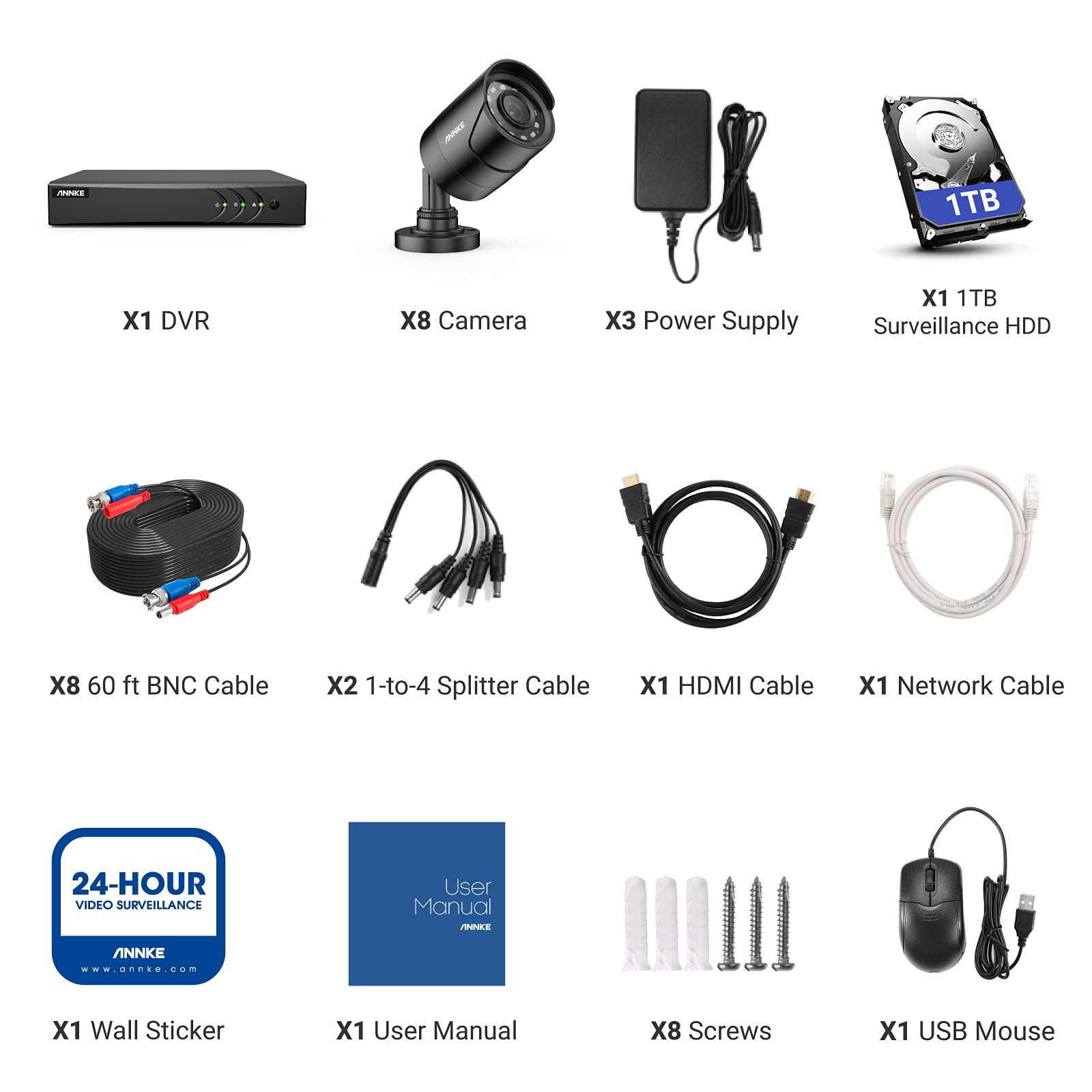 ANNKE 8CH Wired Security Camera System with 1TB Hard Drive, H.265+ Surveillance DVR and 8 x 1080p HD IP66 CCTV Camera, 100 ft Night Vision with Smart IR, Easy Remote Access, Motion Detection
