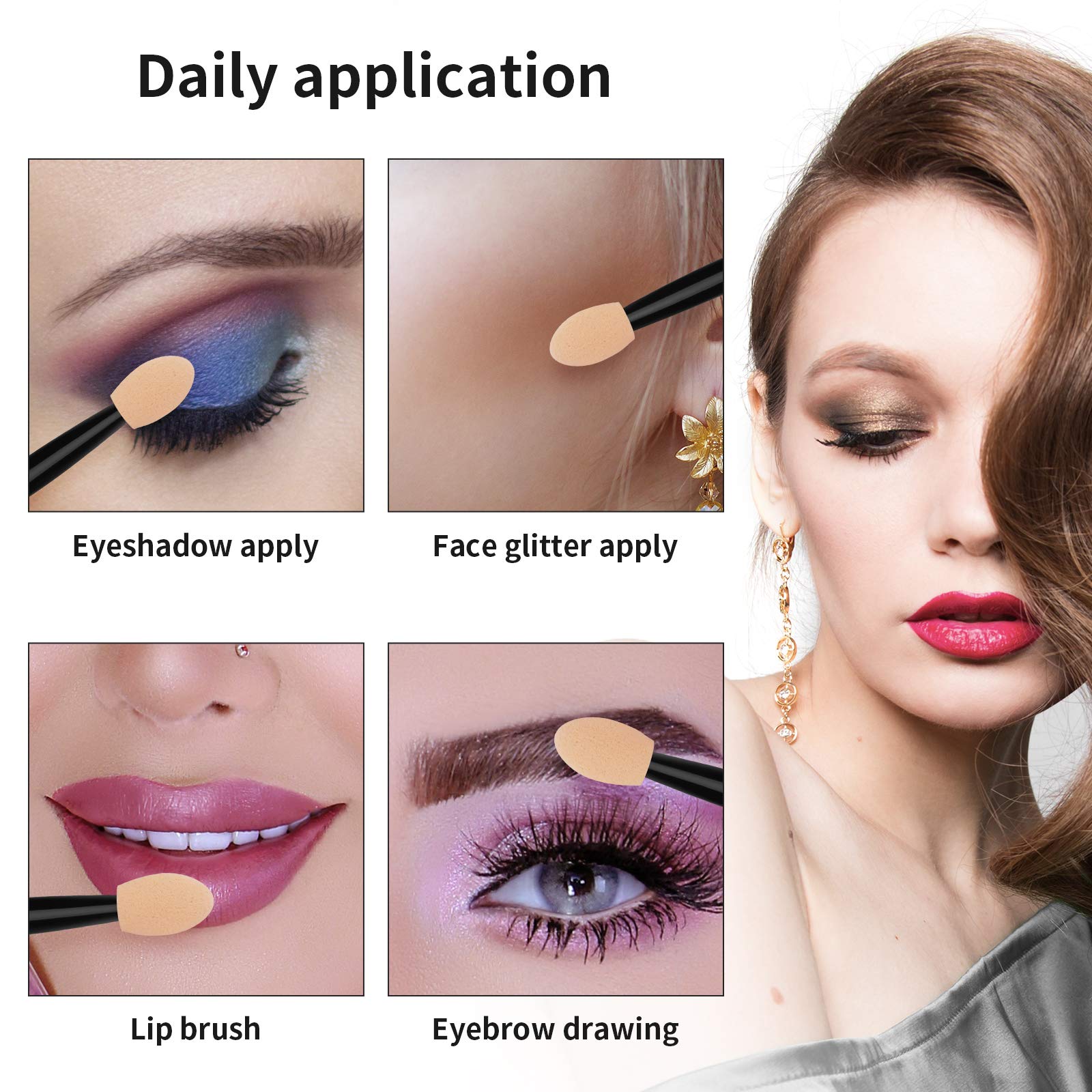 CHEFBEE 80pcs Eyeshadow Applicators with Container, Disposable Dual Sides Eyeshadow Sponge Brushes Makeup Applicators(Black)
