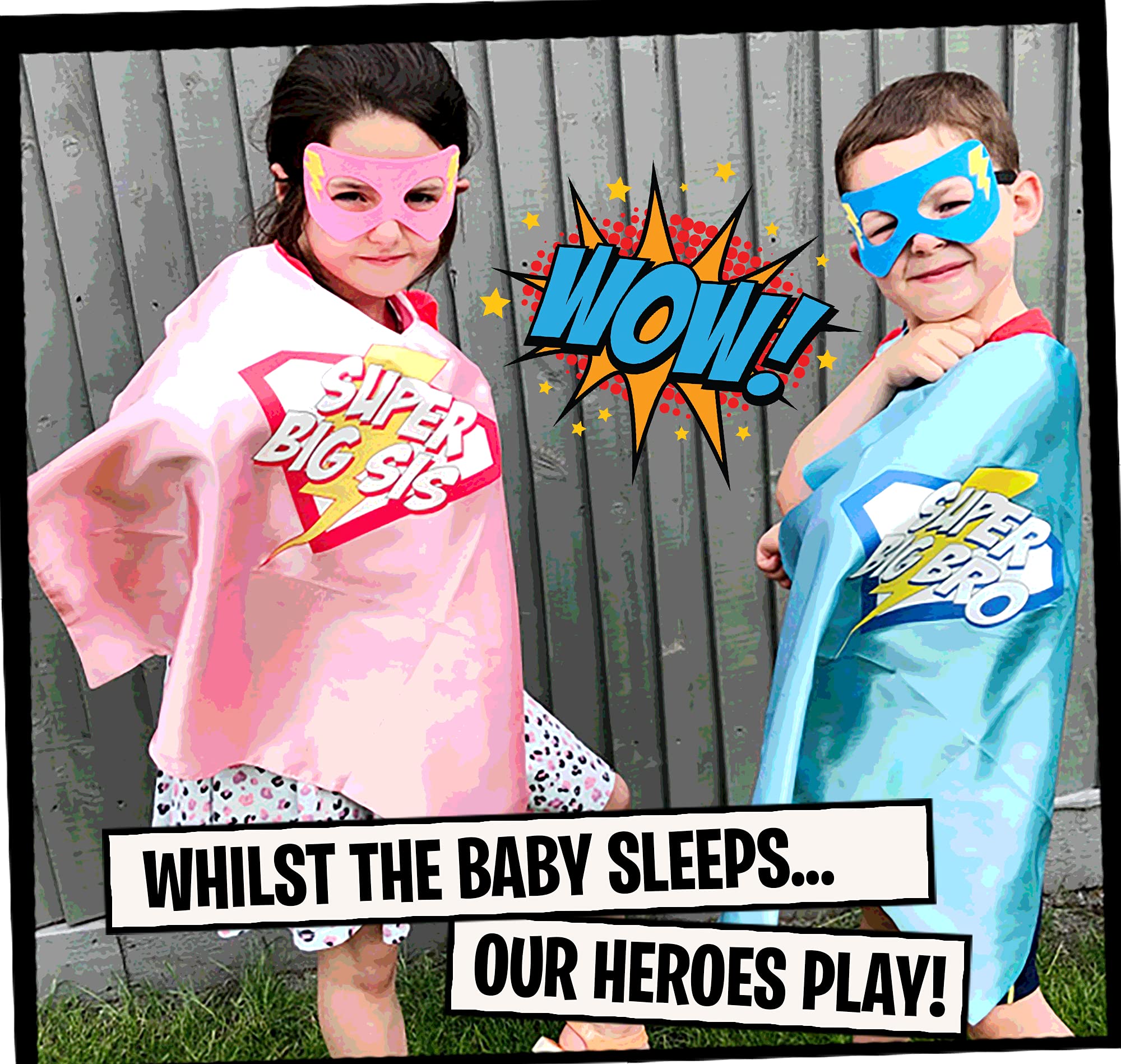 FUNNY PARTY PIECES Superhero Sibling Inspirational Cape And Mask Set Great For Those Little Role Models Expecting A Sibling (Brother)
