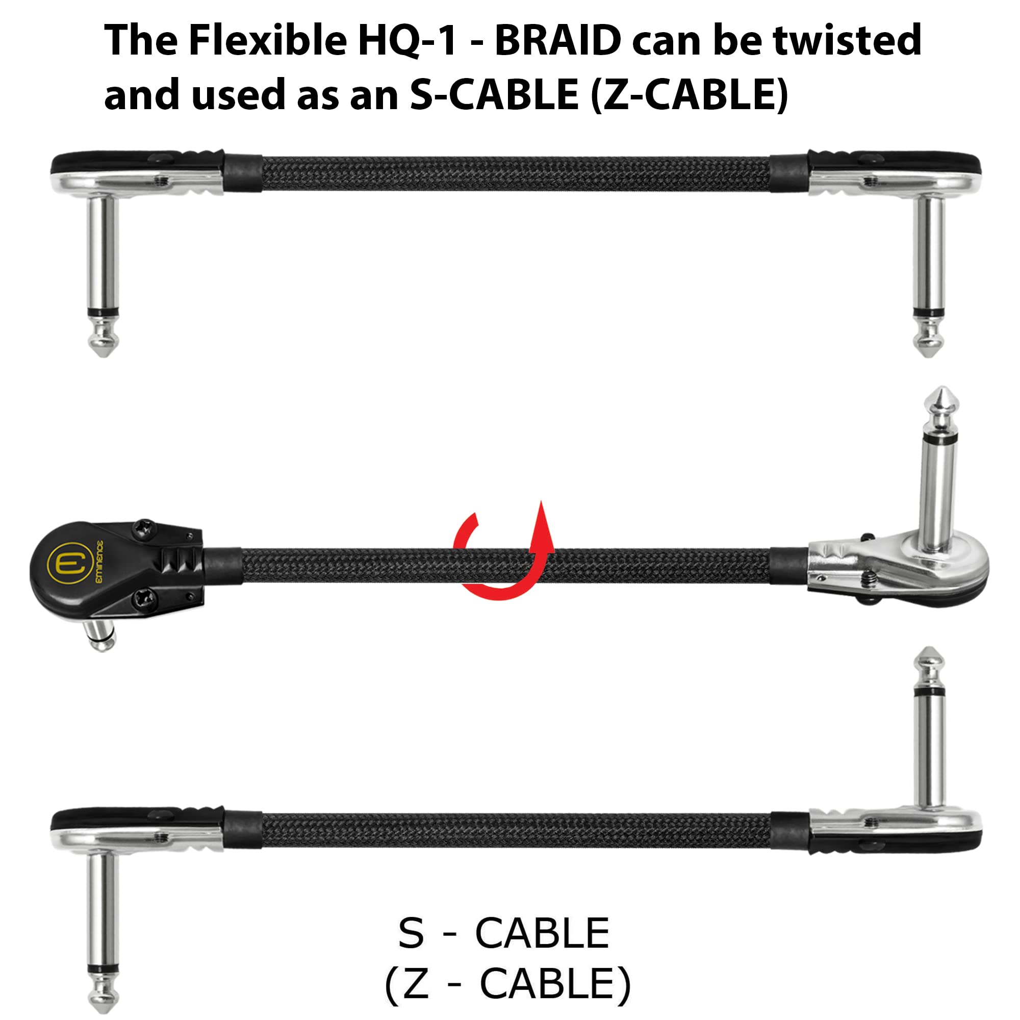 3 Units - 6 Foot - Audioblast HQ-1- Braid (Black) - Flexible - Dual Shielded (100%) - Instrument Effects Pedal Patch Cable w/ ¼ inch (6.35mm) Low-Profile, R/A Pancake TS Plugs & Protective Boots