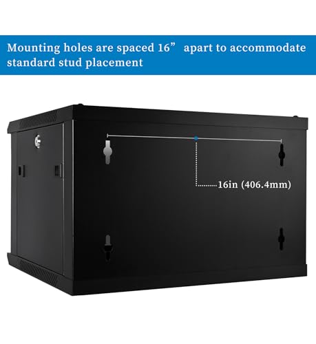 RackPath 6U Performance Wall Mount Server Cabinet Network Rack Enclosure, Quiet Cooling Fan, Locking Glass Door, Black