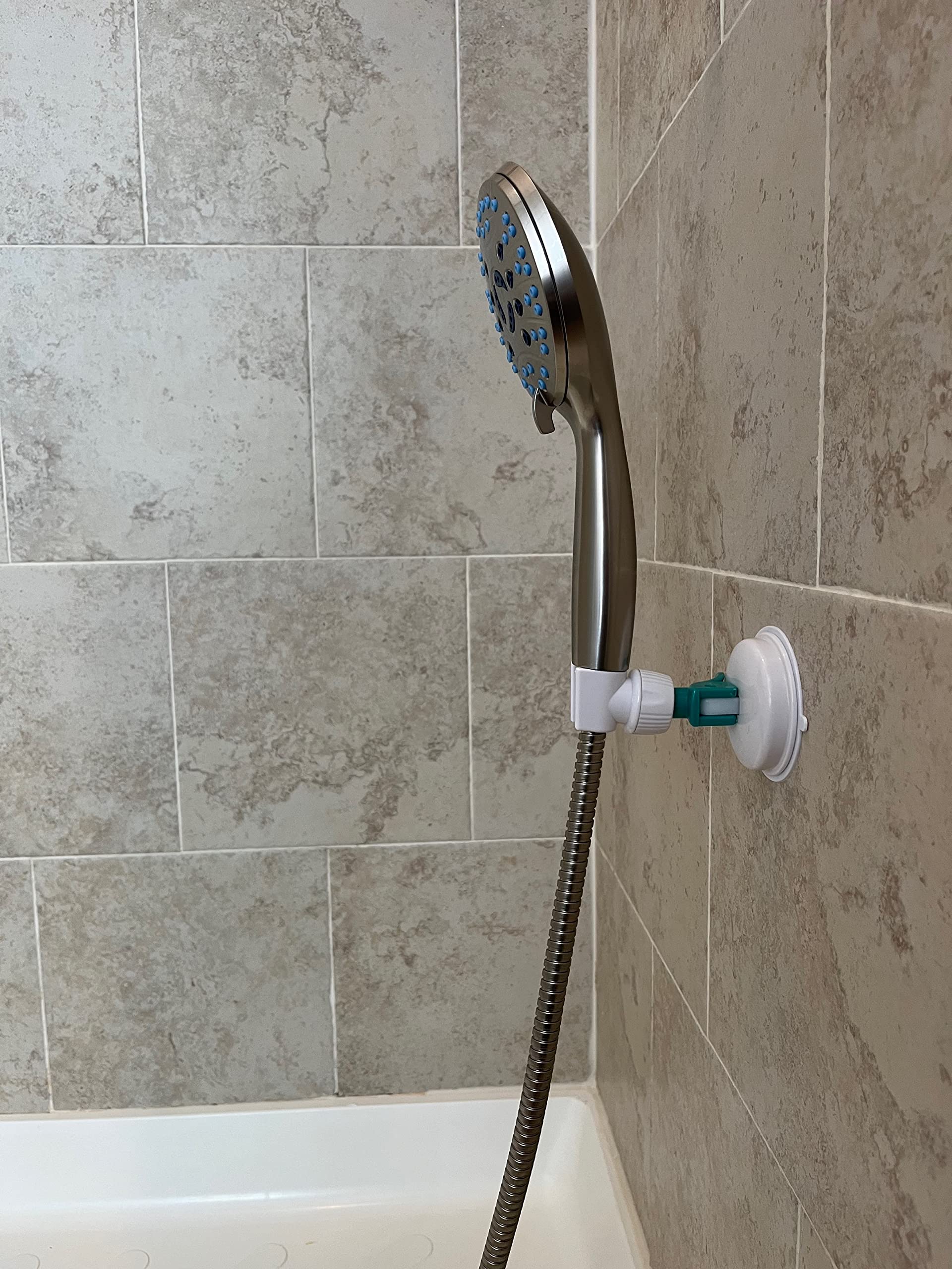 Shower Head Holder White | Handheld Shower Head Holder | Vacuum Suction Shower Head Holder | Adjust Shower Head Height for Kids, Pets, or Shaving Legs | Shower Head Holder Wall Mount
