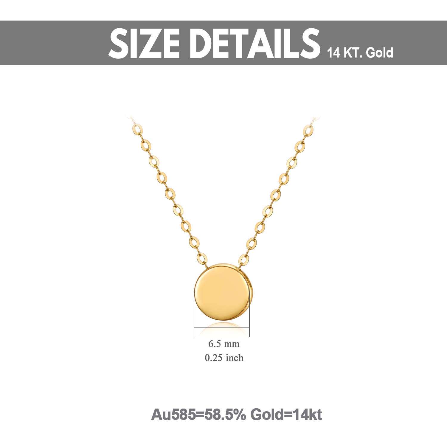14K Solid Gold Dot Necklace for Women 7mm Round Dot Adjustable Choker Pendant Necklace Fine Jewelry for Her, Wife, Mom, Girls 16"-18"