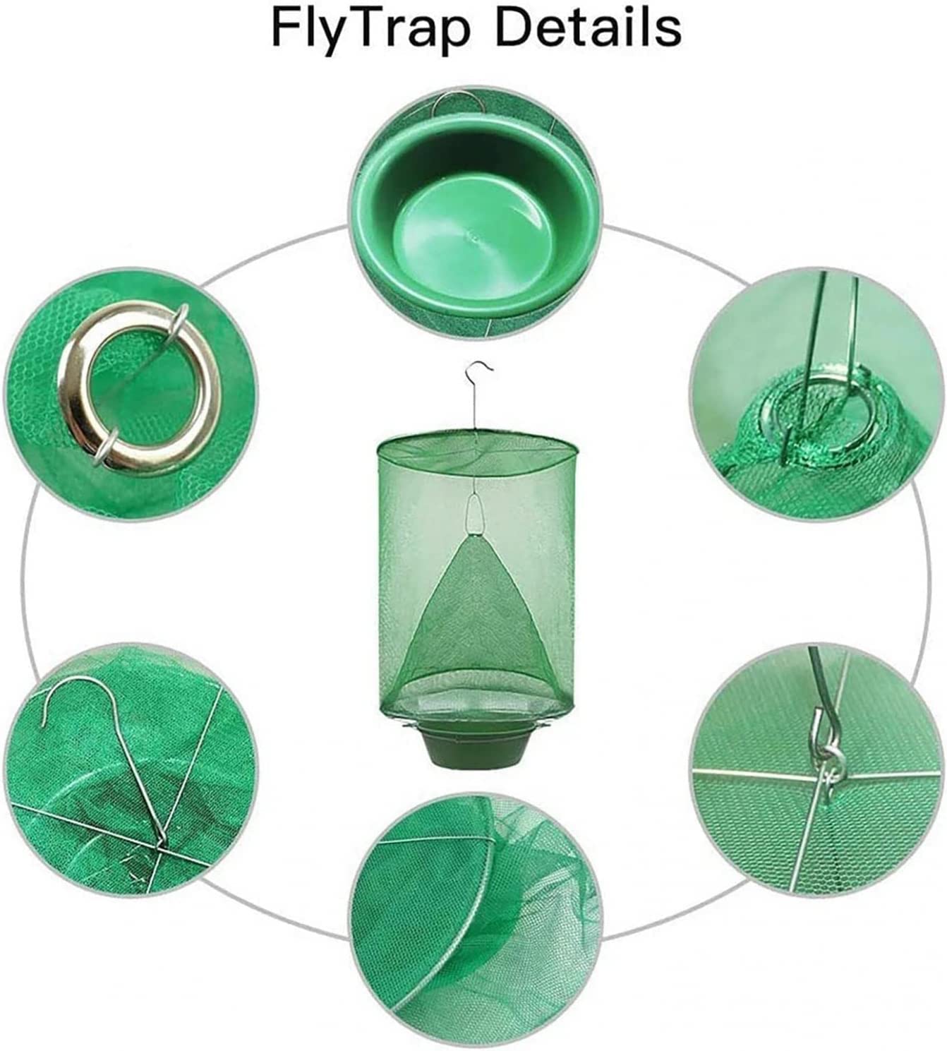 2/8 Set Ranch Fly ππ«ap - Reusable Fly ππ«ap with ππit Tray Upgraded Fly πππcher Cage Effective Fly Bag for Indoor Outdoor Hanging Family Farms,Stable,Garden,Orchard,Park,Restaurants (2Set)