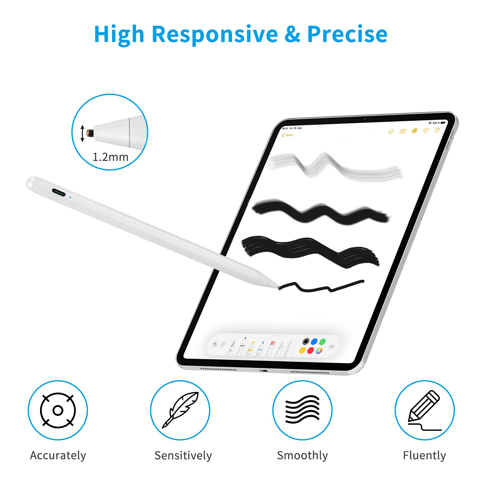 Stylus Pen for HP X360, High Sensitivity Digital Pencil with 1.5mm Ultra Fine Tip Stylus for HP X360 15 Inch Pen White