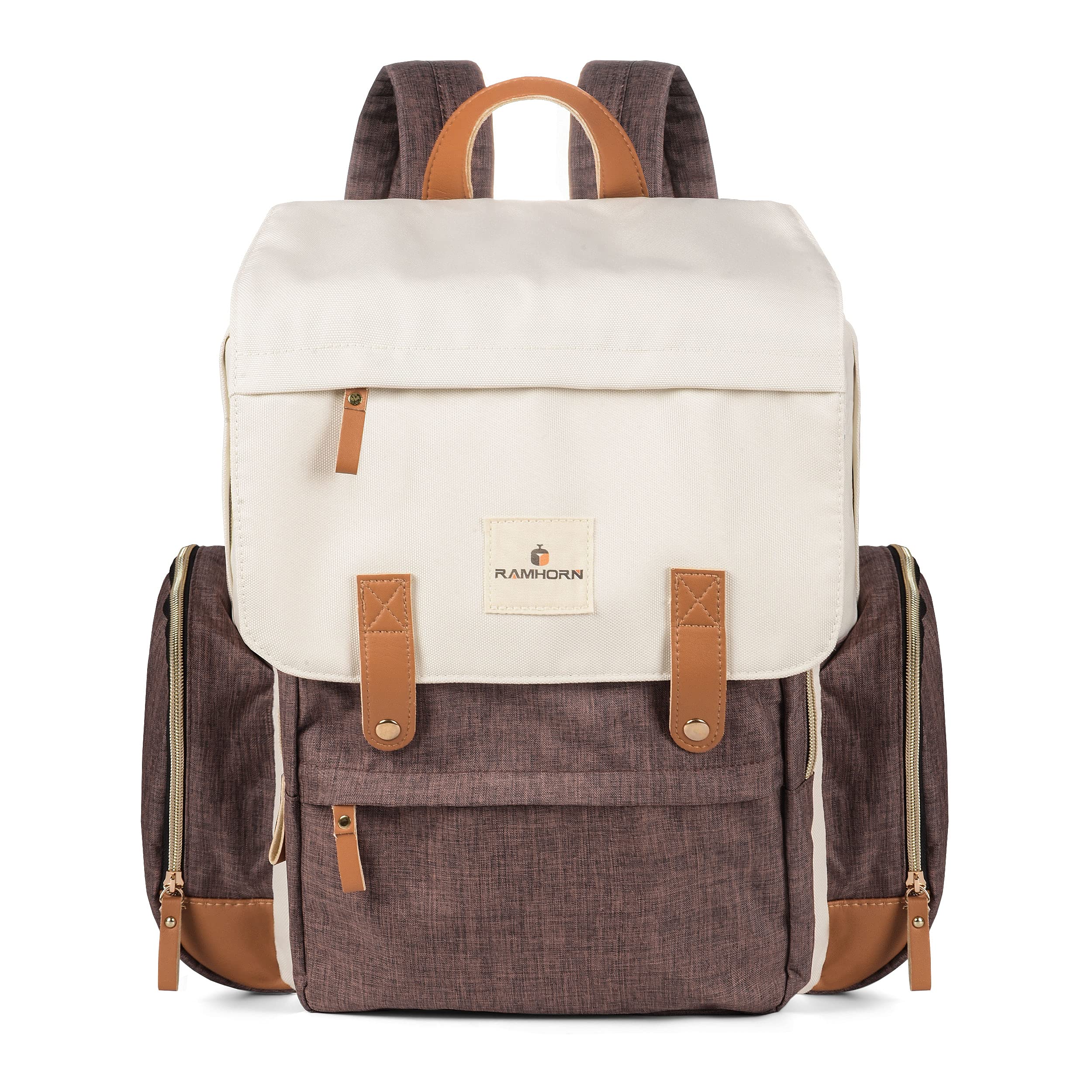 Ramhorn Diaper Bag Multifunction Travel Backpacks for Mom with Insulated Pockets and Laptop Compartment, brown