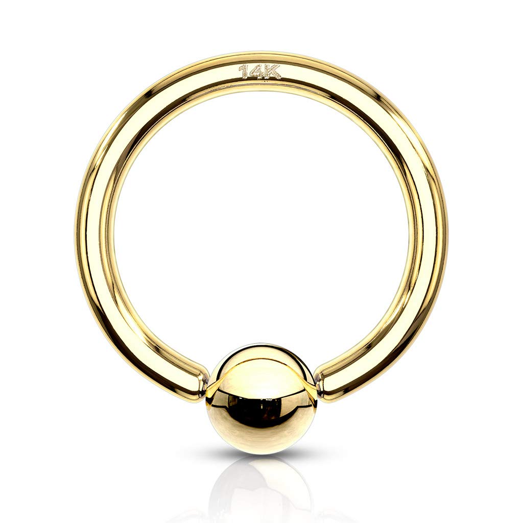 14 Gauge 3/8 Inch 4mm Bead 14K Solid Gold Captive Bead Ring Hoop CBR Body Jewelry C98