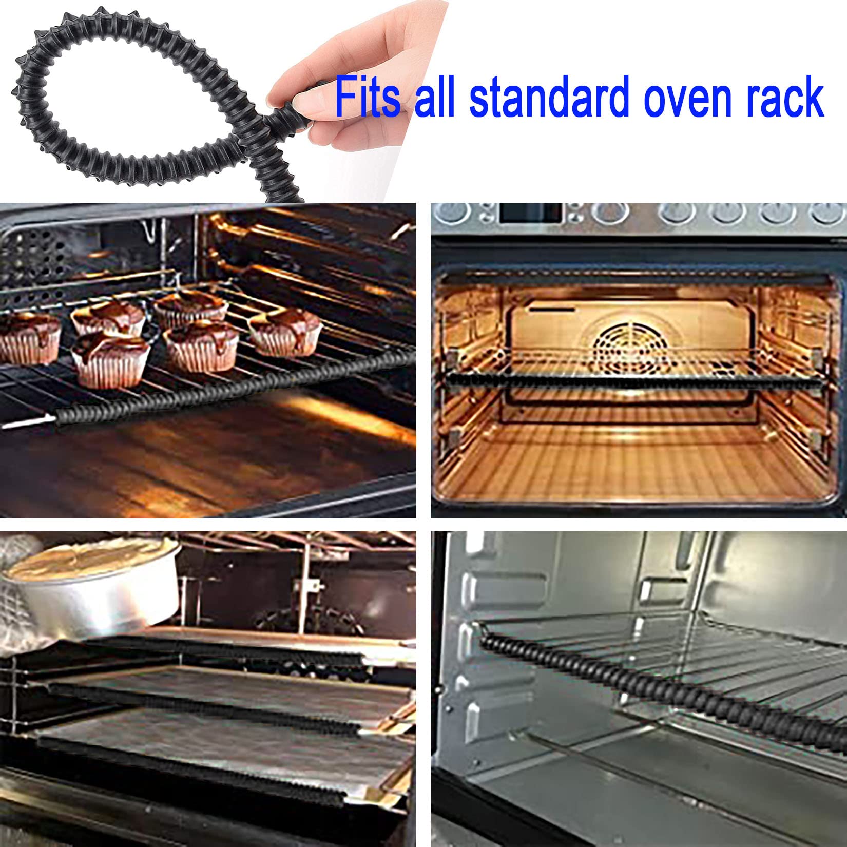 2 PCS/Black Oven Rack Shields - Heat Resistant Silicone Oven Rack Cover 14 inches Long Oven Rack Edge Protector, Protect Against Burns and Scars