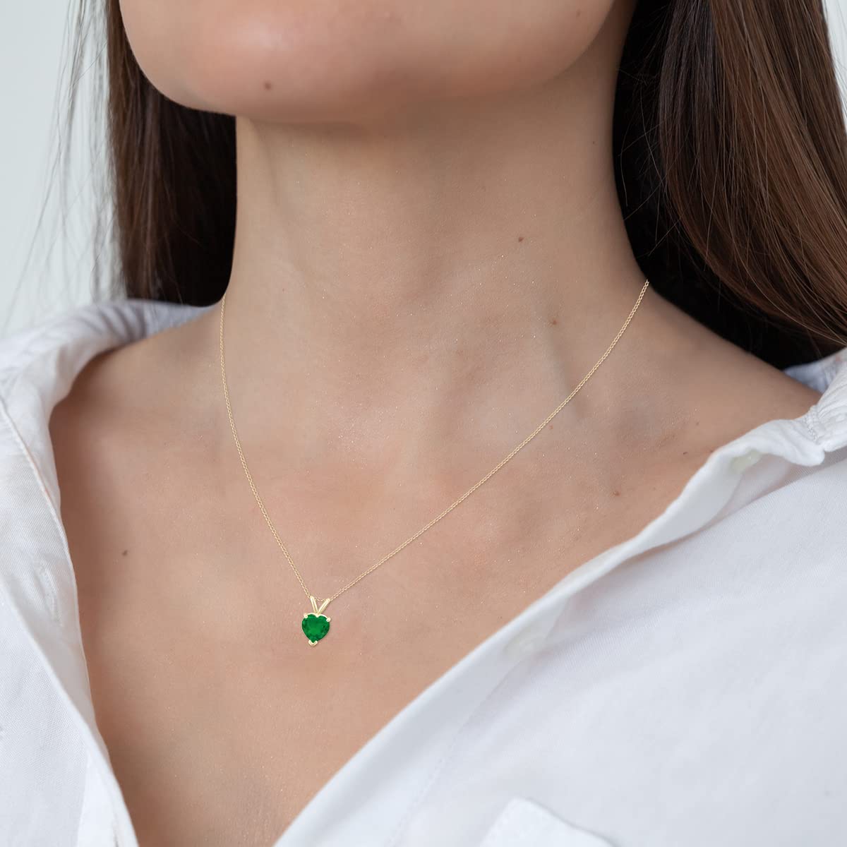 14K Yellow Gold 5MM Heart Emerald Pendant