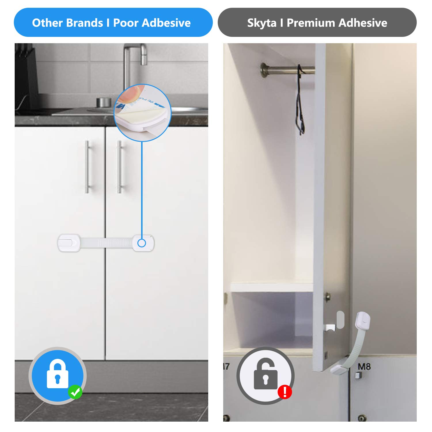 Child Safety Locks Cabinet Lock (5 Pack) Adjustable Baby Lock is Suitable for refrigerators, Drawers, cabinets, etc, Toilet lids, Doors,Without Drilling Sticky Child Locks