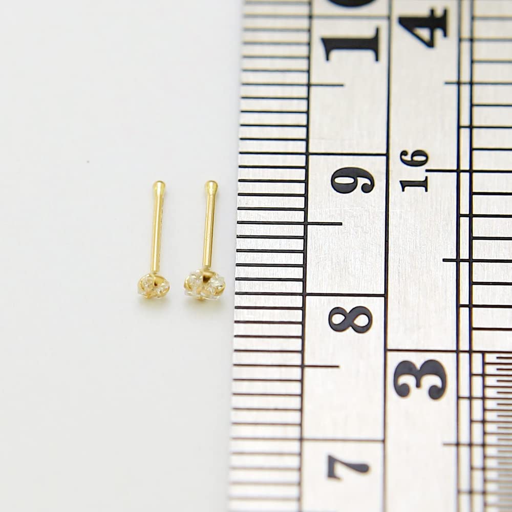 14K Solid Yellow Gold with 1.5MM Square Gem Ball End Nose Pin Body jewelry
