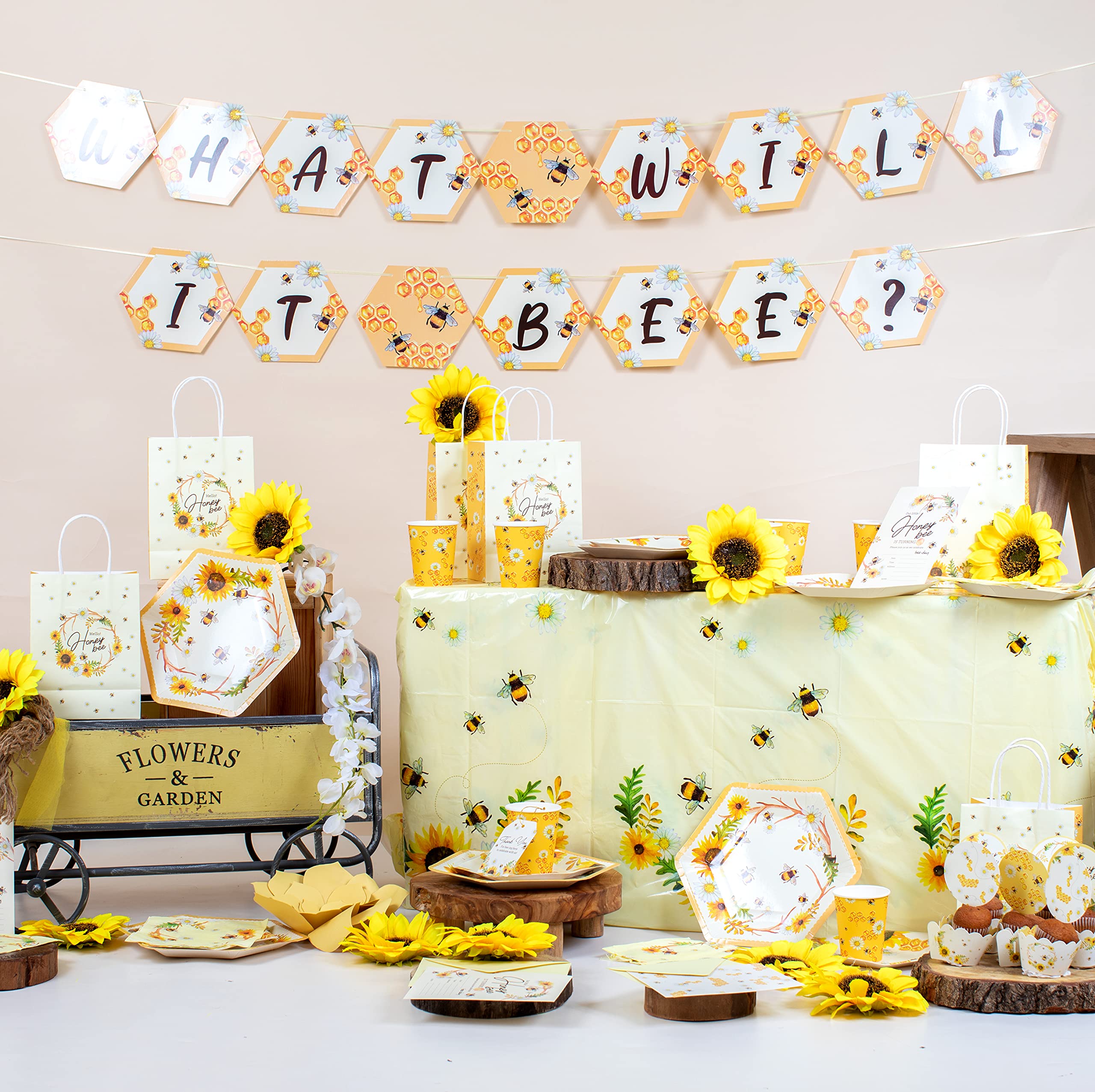Joyful Toys Bee Baby Shower Invitations Set - Pack of 20 | Fill or Write In Blank Card with Diaper Raffle and Book Request Cards With Envelopes, Bumblebee Themed Party Supplies