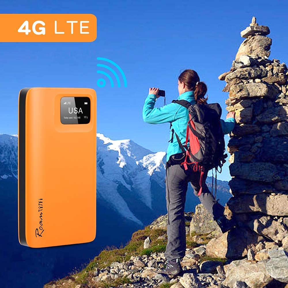 RoamWiFi 4G LTE Portable WiFi Mobile Hotspot -10GB US Local Data and 1GB Global Data 30 Days, 10 Connected Devices, Covers 170 Countries, no Contract or SIM Card Required, Travel, Home, Gaming