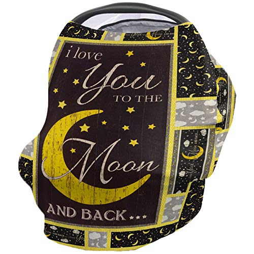 Car Seat Canopy Nursy Cover I Love You to The Moon and Back, Multi Use Breastfeeding Scarf for Infant Carseat Canopy Stroller Shopping Cart Highchair Romantic Words
