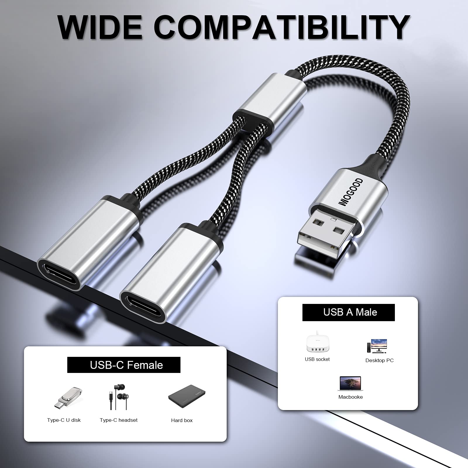 MOGOOD USB 2.0 Splitter Y Cable, Male-to-Female, 480 Mbps