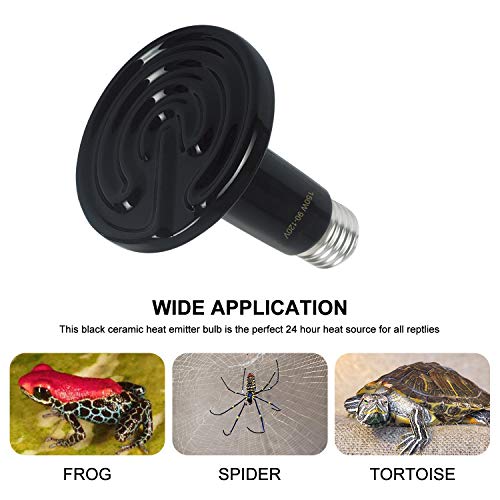 FIVEAGE Ceramic Heat Emitter 150W Reptile Heat Lamp Bulb,No Light Emitted No Harm Heater Chicken Heat lamp Infrared Lamp for Lizard Snake Coop Tortoise Aquarium Pet Brooder,2P- Black