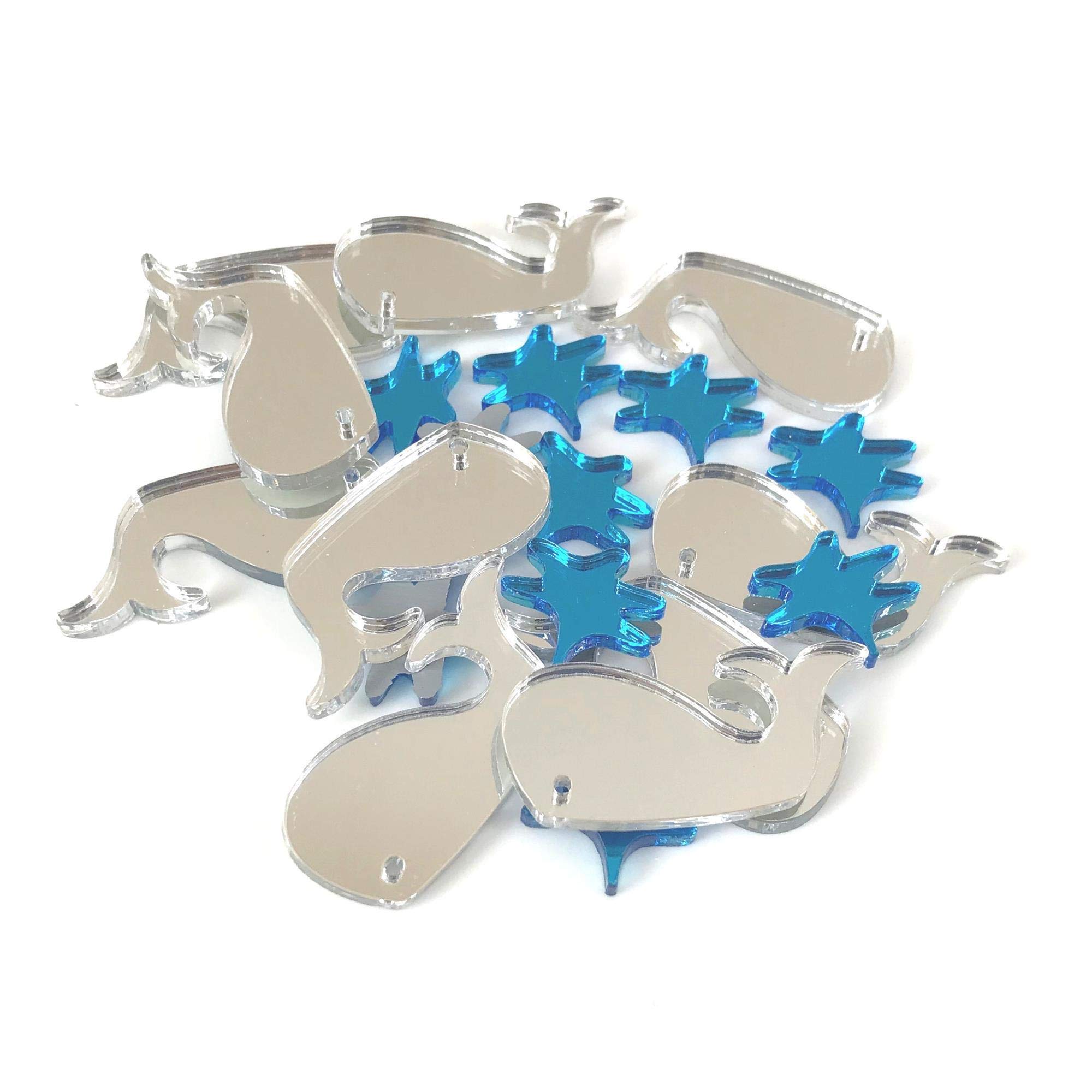 Super Cool Creations Whale & Blue Spurt Shaped Crafting Mirrors, Set of 10, Many Colours, Shatterproof Acrylic, Duck Egg Blue, Pack of 10 x 4cm