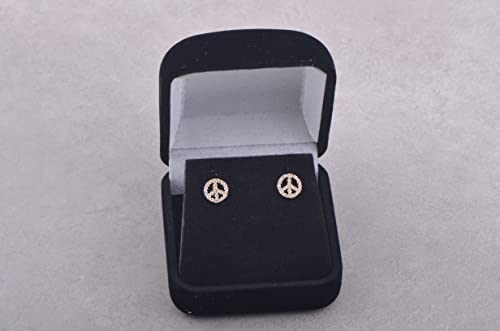 14K Solid Yellow Gold Womens Round Cubic Zirconia Cz Small Peace Sign Hipster Stud Earrings Perfect for Ladies - 0.27in
