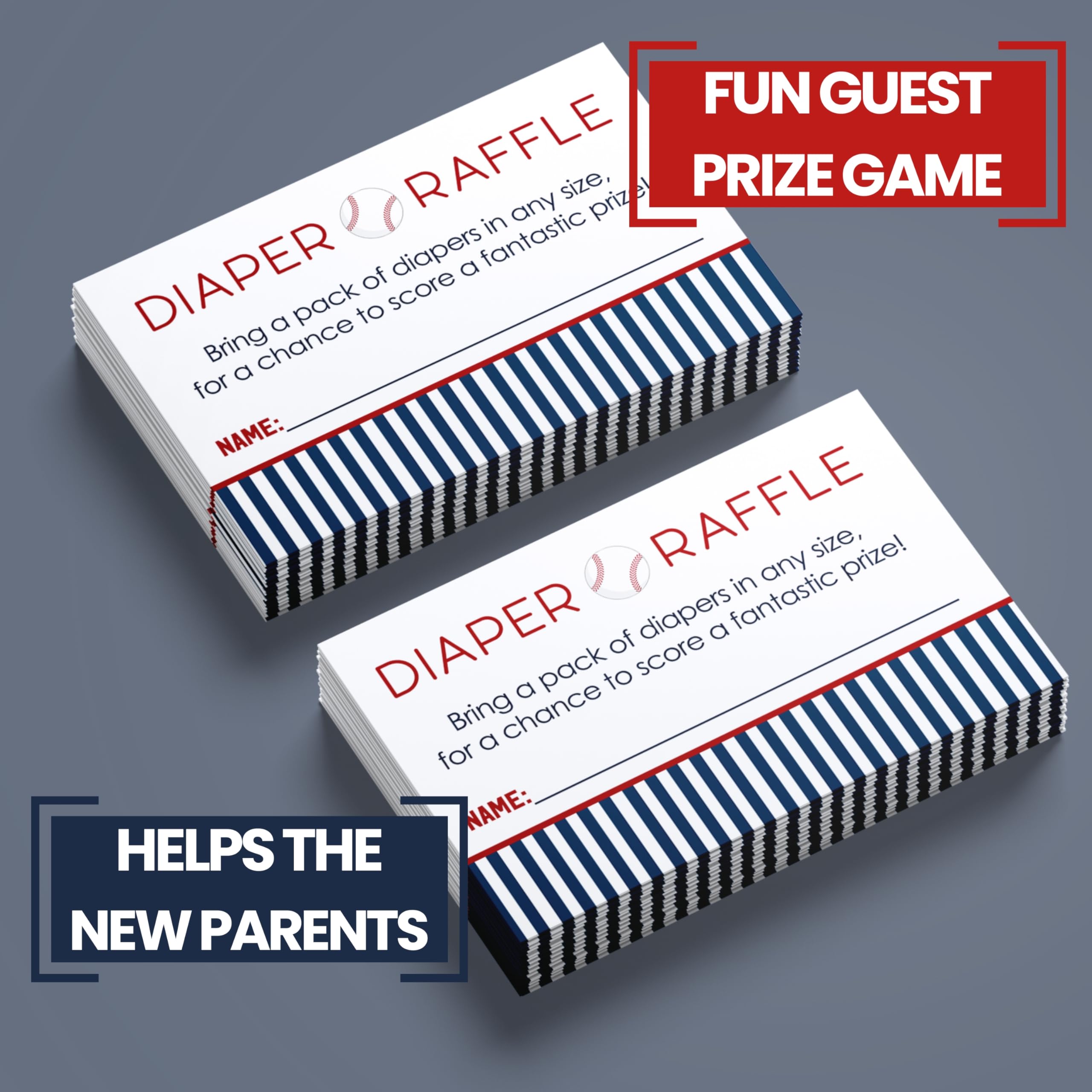 Baseball Diaper Raffle Tickets, Boys Baby Shower Games for Prizes, Baby Shower Diaper Raffle Invitation Insert Cards, 25 Pack