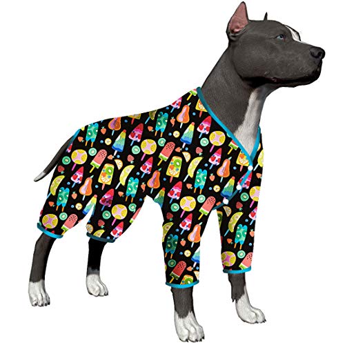 LovinPet Big Dog/Full Belly Coverage/for Big Dogs/Pullover Pitbull Shirt for Men Big Dogs/Fruit Popsicle Frozen Black Prints/Lightweight Big Dogs Pullover, Full Coverage Large Breed Dog Pjs