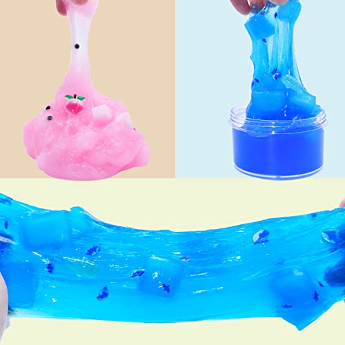 2 Piece Kit Jelly Cube Crunchy Slime, Pink Peach and Blue Sea Animal Super Soft Non-Stick, Birthday Gift Slime Party