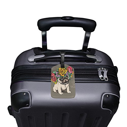 ALAZA Hippie Pug Dog Floral Luggage Tag for Baggage Suitcase Bag Leather 1 Piece