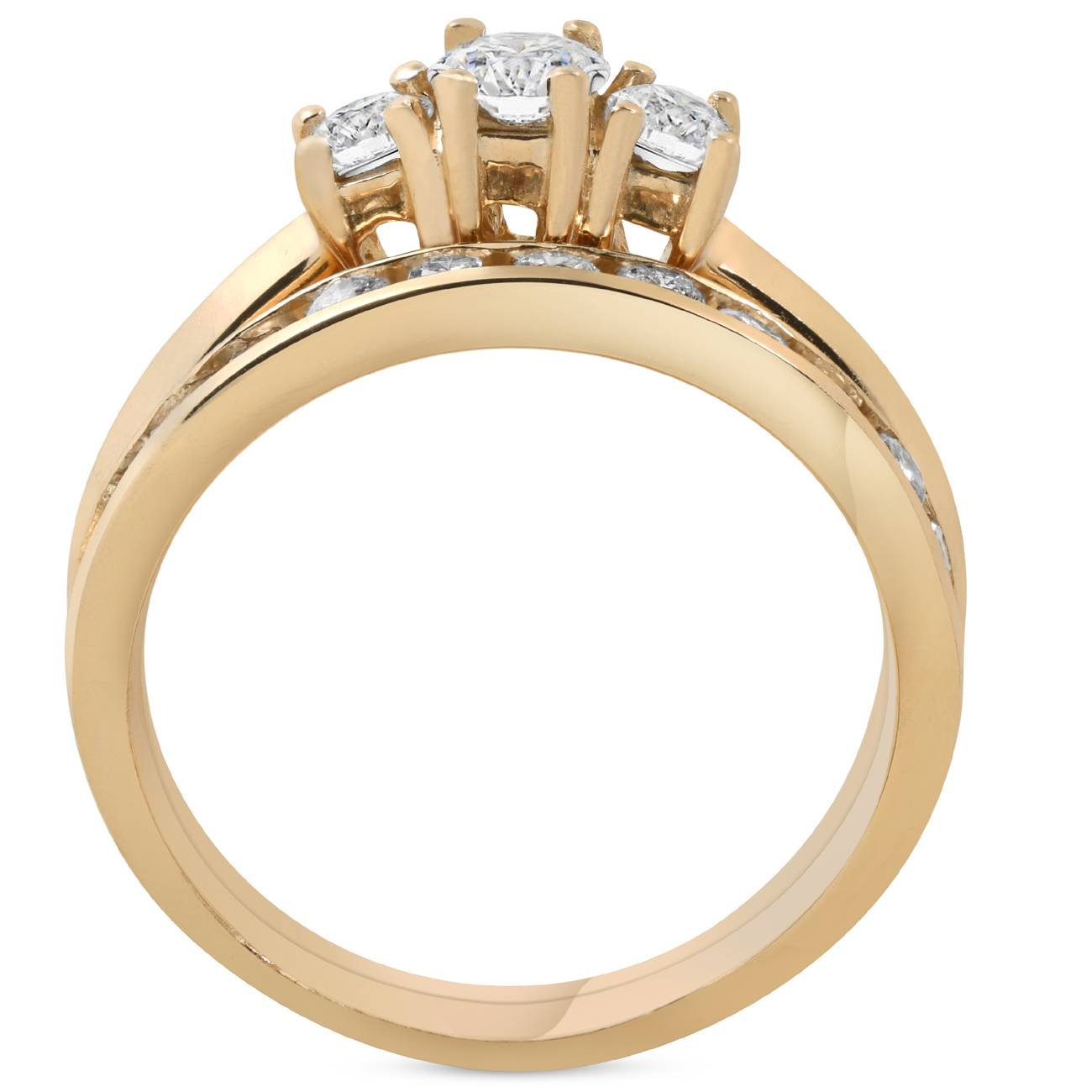 14k Yellow Gold 1ct Diamond Engagement Wedding Ring Set 3Stone Channel Set Round - Size 9