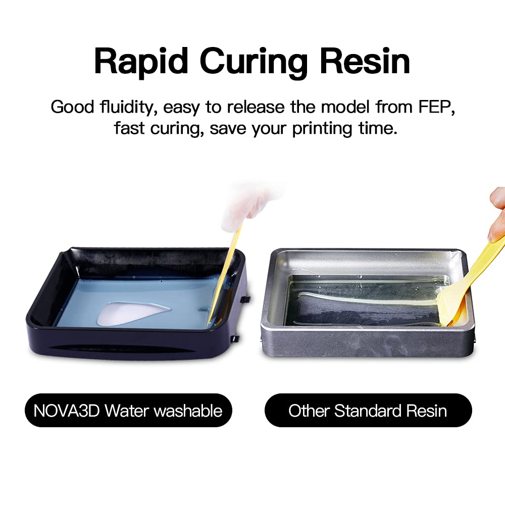NOVA3D Water Washable 3D Resin Lower Odor LCD 3D Rapid Resin 405nm Photopolymer Resin for LCD 3D Printing, Black, 500g