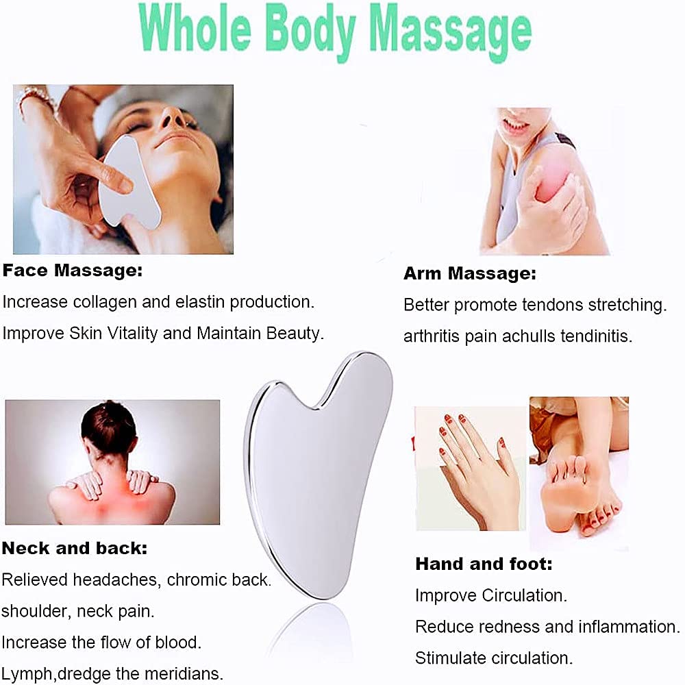 sanforce Gua Sha Facial Tools Stainless Steel Face Roller and Gua Sha Set for Puffiness and Skin Care Routine,Lymphatic Drainage, Facial Tension