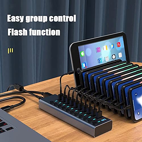 SHYPT Aluminum Alloy 11-Port USB3.0 Splitter 10 Port Computer Extended USB HUB 1 Port Fast Charging External 12V4A Power Supply