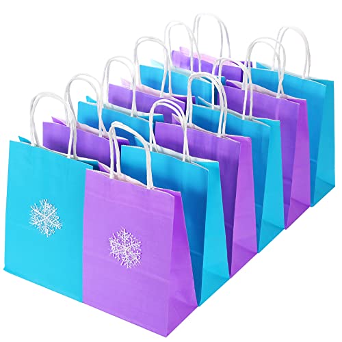 24 Pieces Snowflake Party Favor Bags Kraft Paper Bags with Plastic Snowflake Gift Bags with Handles Birthday Paper Bags Candy Bags for Birthday Baby Shower Wedding Christmas Party Celebrations