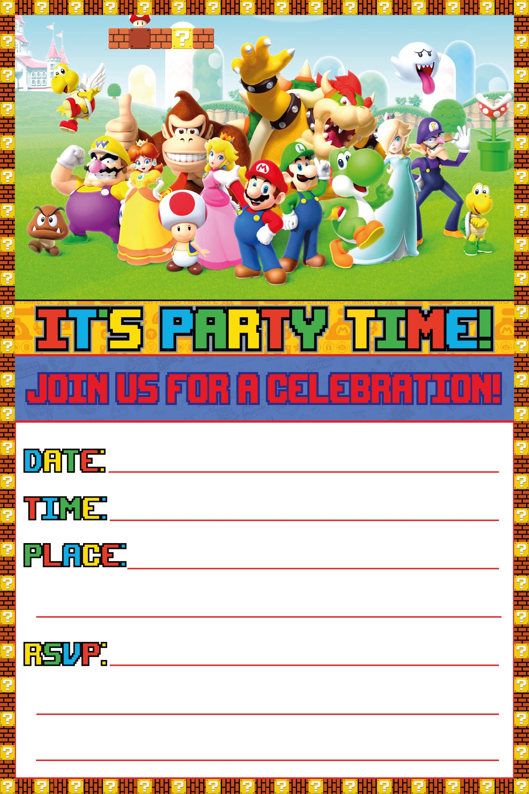 25x Classic Video Game Birthday Invitations – Fill-in Happy Birthday Party Invitations for Kids, 6X4 Inches, Postcard Style
