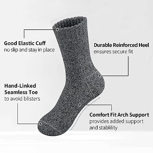 5 Pairs Wool Socks Mens, Thick Warm Winter Socks, Soft Wool Hiking Socks, Casual Crew Socks for Men (US Size 6-13)