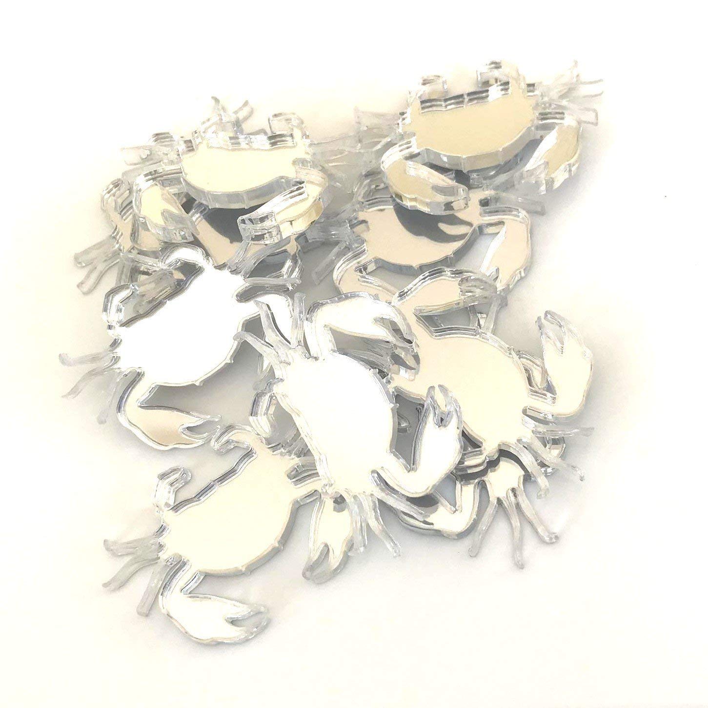Super Cool Creations Crab Shaped Crafting Mirrors, Set of 10, Many Colours, Shatterproof Acrylic, Duck Egg Blue, Pack of 10 x 9cm