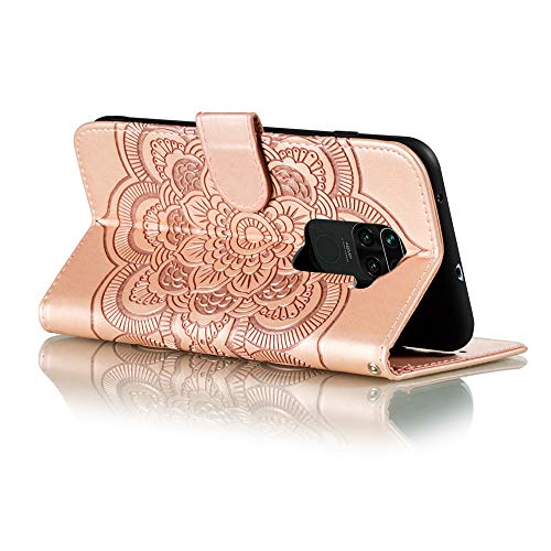 EMAXELER Xiaomi Redmi Note 9 Case Stylish Premium PU Leather Wallet Cover Magnetic Shockproof Flip Case with Kickstand Credit Cards Slot for Xiaomi Redmi Note 9 Sunflower Rose Gold LD