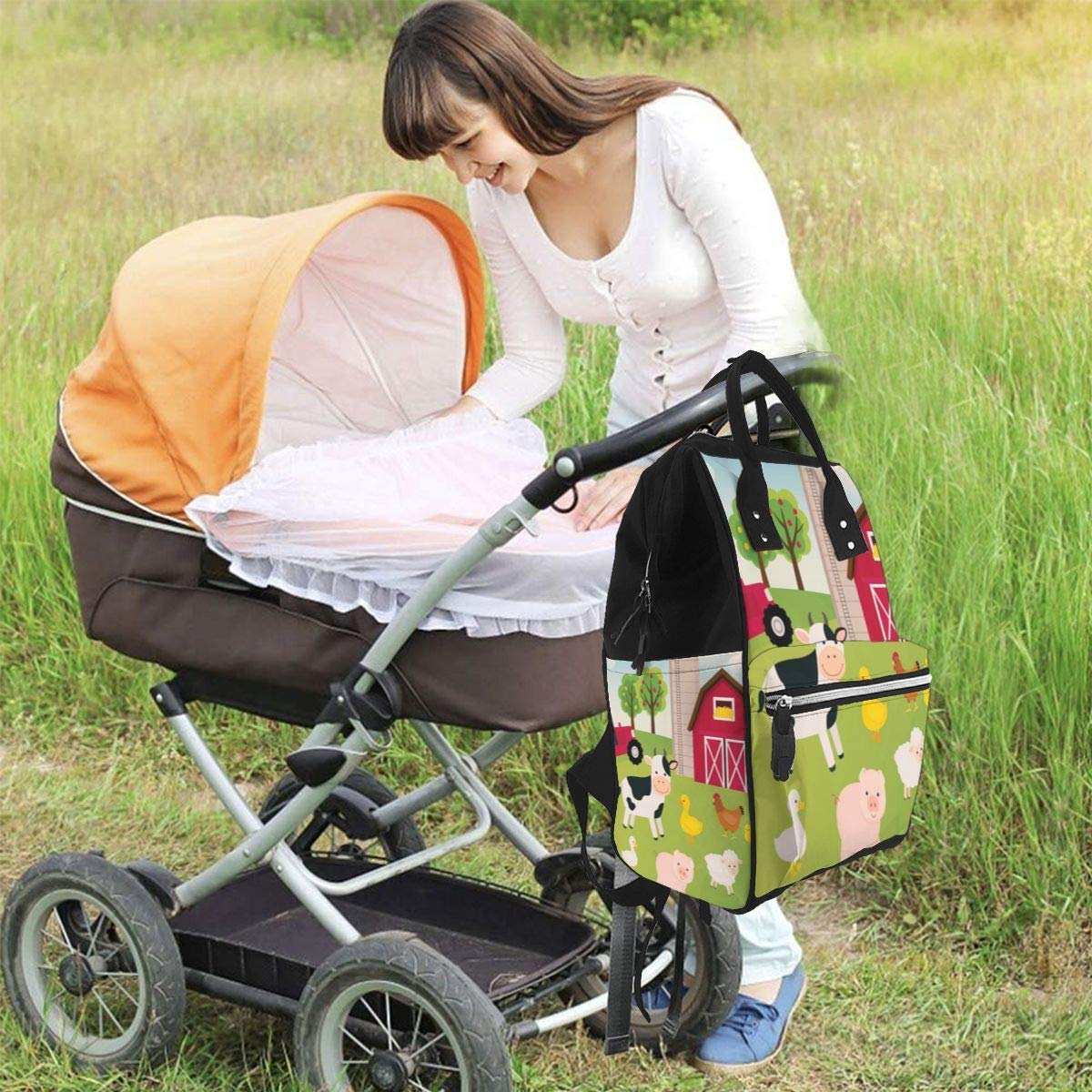 GREATN Farm Animals Diaper Bag Backpack, Multi Function Nappy Bag Large Capacity Mommy Backpack Organizer for Baby Care Baby Bag for Mom and Dad, multi, OneSize