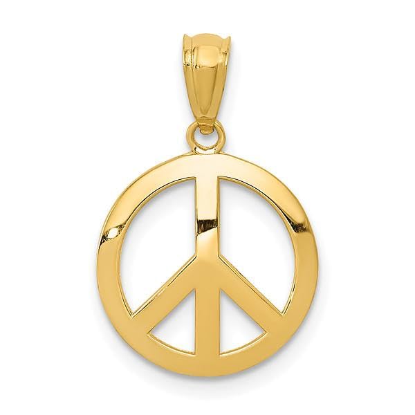 14K Yellow Gold Peace Sign Inspirational Symbol Circle Round Necklace Charm Pendant 20mm x 12mm Only