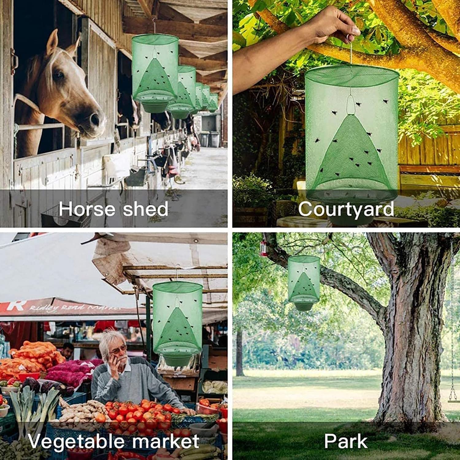 2/8 Set Ranch Fly ππ«ap - Reusable Fly ππ«ap with ππit Tray Upgraded Fly πππcher Cage Effective Fly Bag for Indoor Outdoor Hanging Family Farms,Stable,Garden,Orchard,Park,Restaurants (2Set)