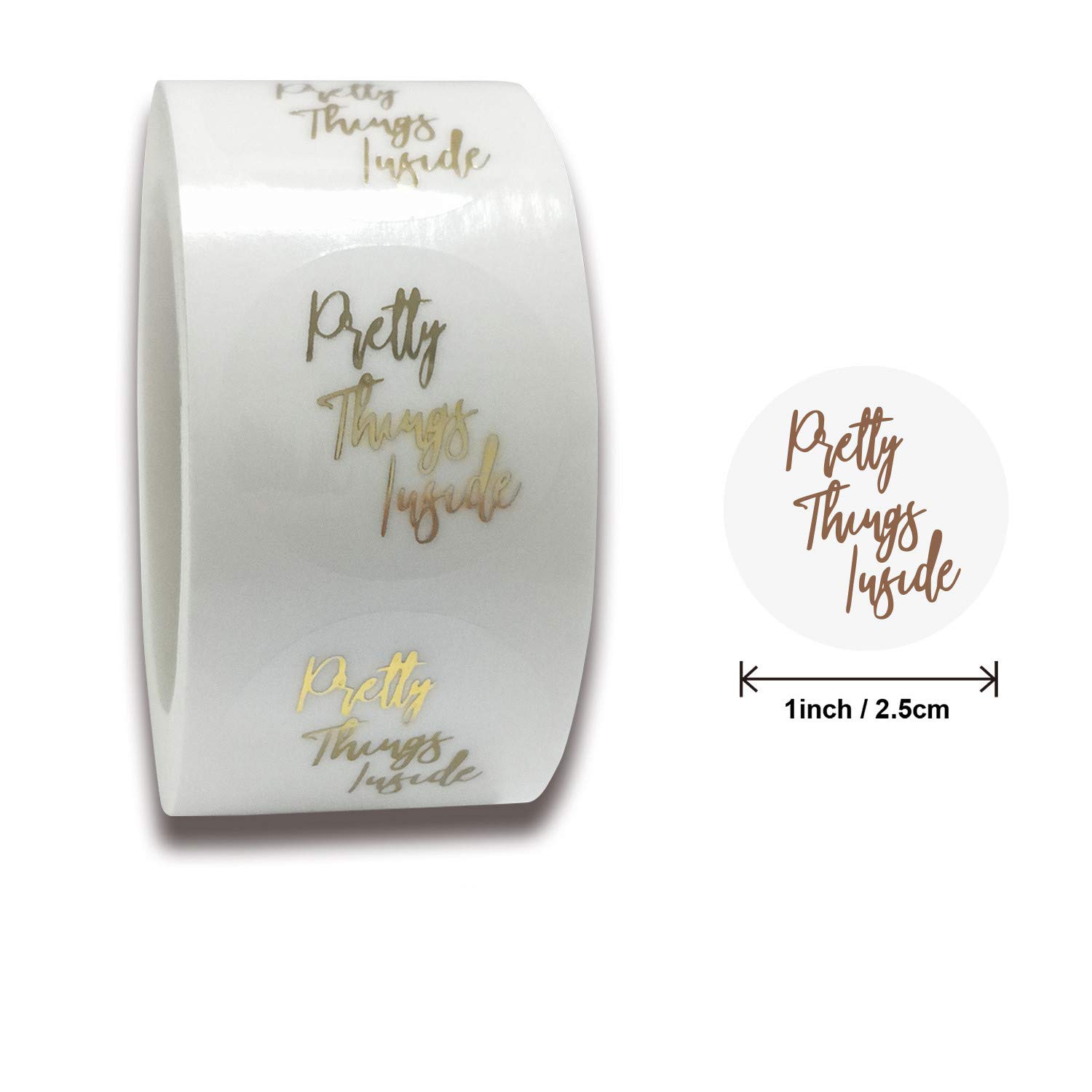 FUNWALTILES Clear Gold Pretty Things Inside 500pcs Wedding Gift Decoration Mail Seals Roll Labels Sticker Round 1"