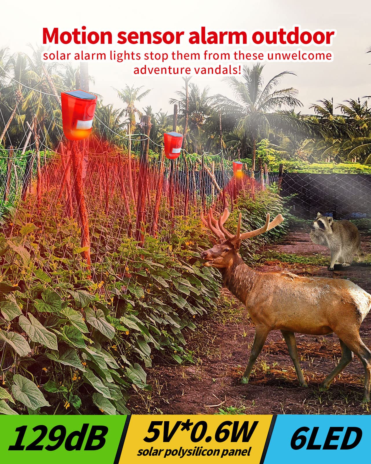 ChunHee Solar Sound & Light Alarm Outdoor Motion Sensor 129db Siren Sound Alert & 6LEDs Flash Warning Security Alarm System for Villa, Farm, Chicken Coop,Yard, Garden