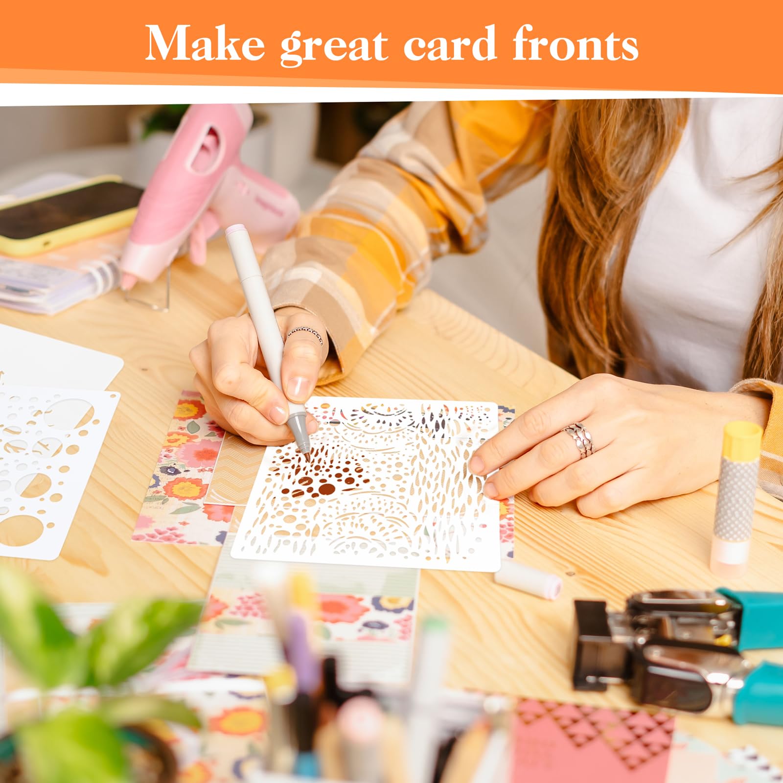14 Pcs Mixed Media Stencils, Mabor DIY Crafts Stencils Painting Stencils for Wall Floor Decor Branches Patterns Stencils Geometric Styling Stencils for Stamp Card Making