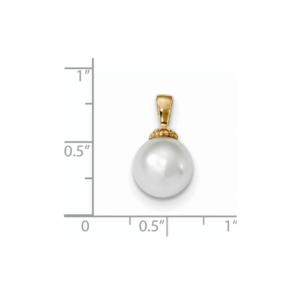 14k Yellow Gold 10-11mm White Round Saltwater Cultured South Sea Pearl Pendant Charm