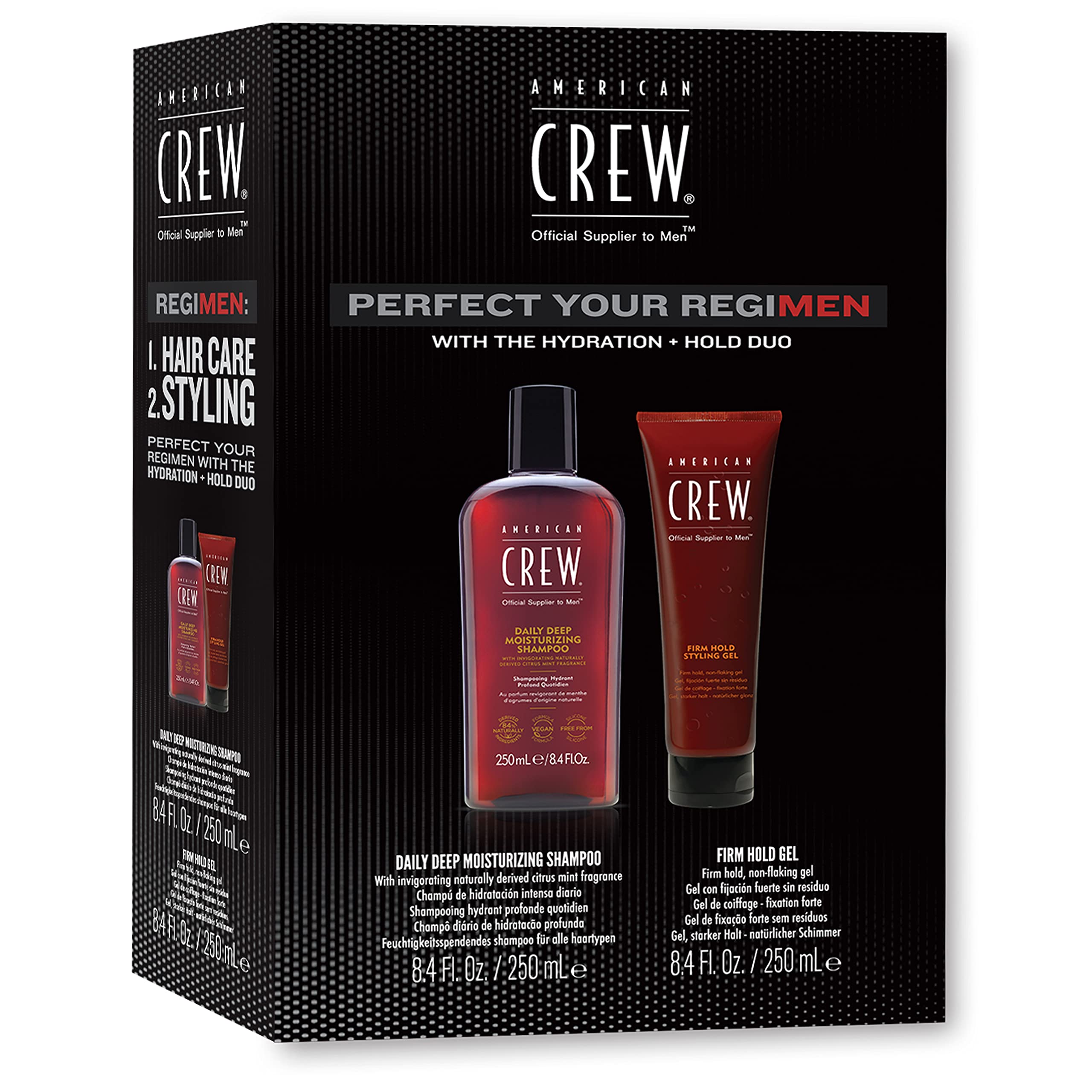 American Crew Gift Set, Firm Hold Gel 8.4 fl. oz. Daily Deep Moisturizing Shampoo 8.4 fl. oz. Precision Shave Gel Sachet