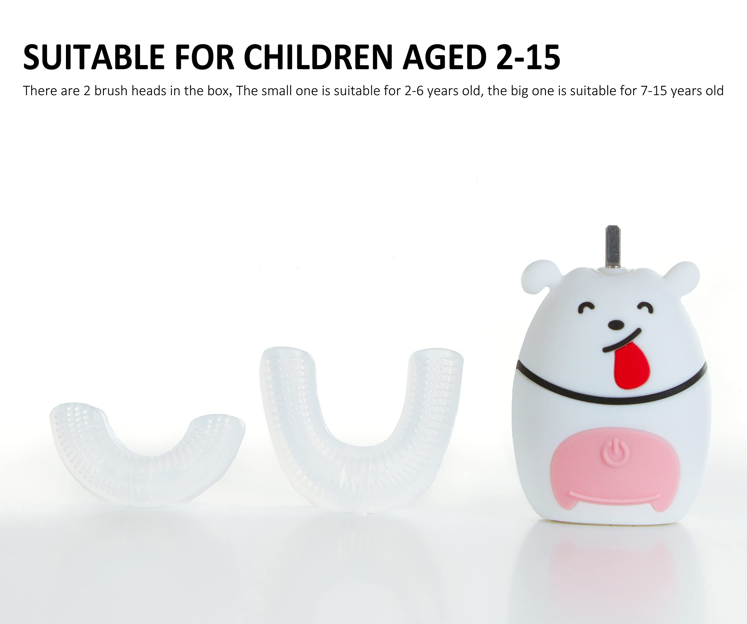AIXIU Automatic Electric Toothbrush Kids with U Shaped Brushes, 360° Ultrasonic Toothbrush with 2 Different Size Brush Head, IPX7 Waterproof, Three Clearing Modes, for Toddlers Children Age 2-14