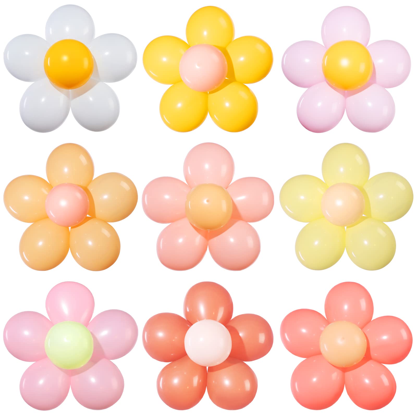 27 Set Daisy Flower Balloons DIY Kit Latex Balloon Daisy Party Decorations 10 Inch Groovy Retro Hippie Daisy Balloons for Birthday Baby Shower Wedding Engagement Garland Theme Decor (Multicolored)