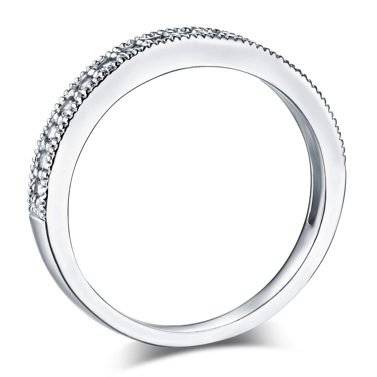 14k White Gold SOLID Wedding Engagement Ring and Wedding Band 2 Piece Set - Size 7