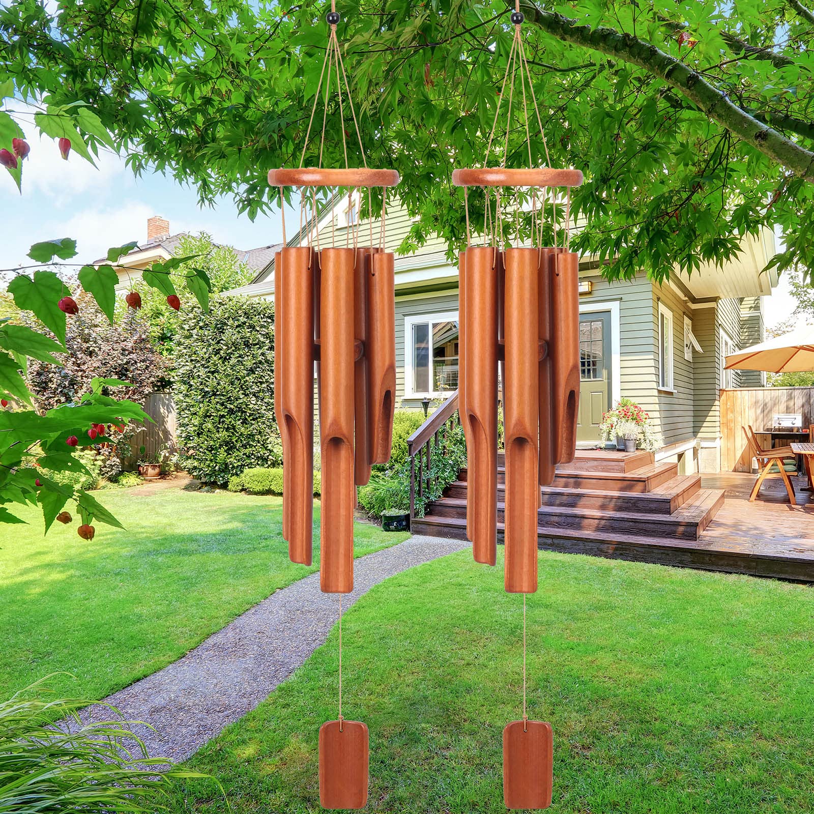 2 Pieces Bamboo Wind Chimes Outdoor 30 Inches Wooden Wind Chimes Classic Zen Rustic Wind Chimes Deep Tone for Patio Garden Home Outdoor Decor