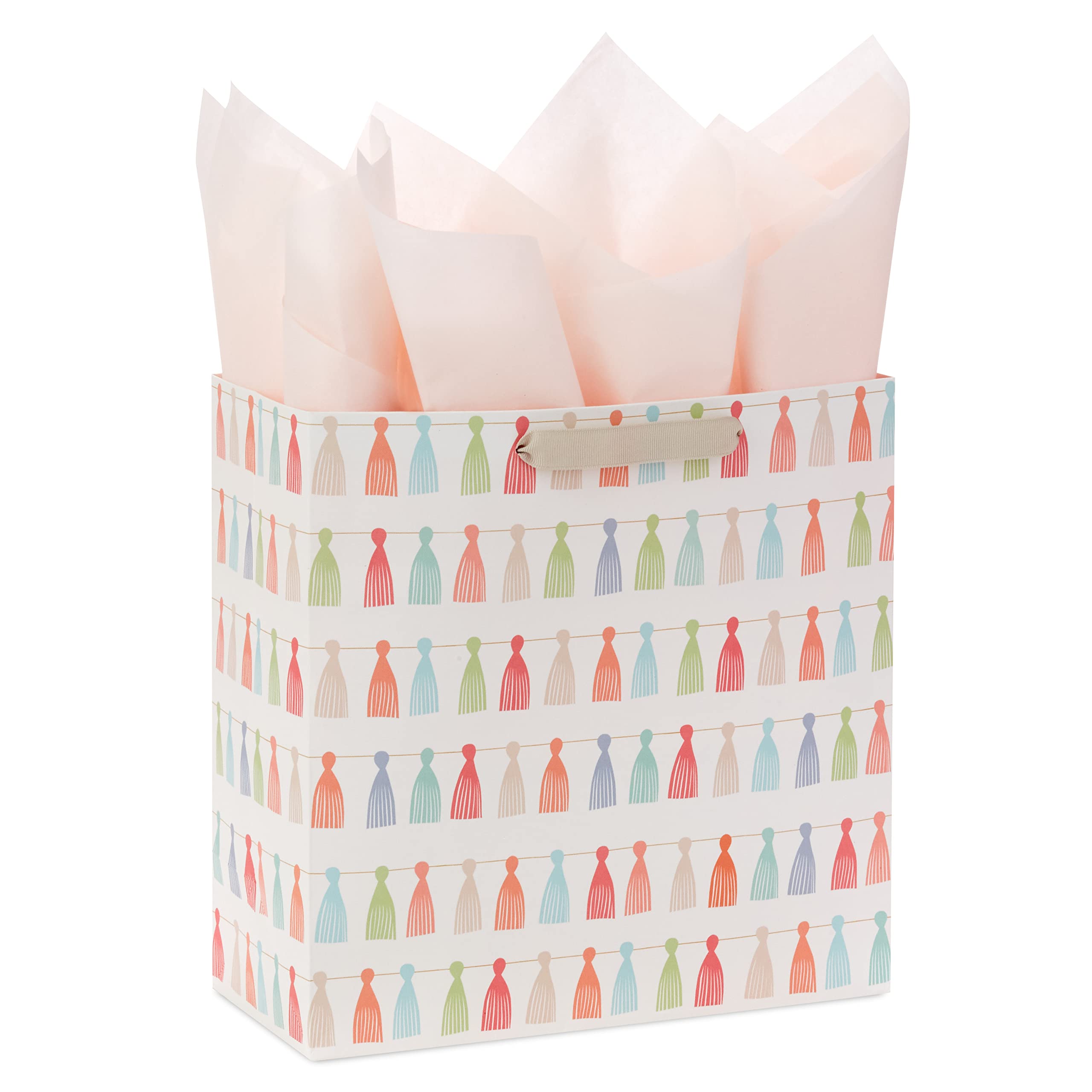 Hallmark Signature Studio 10" Large Gift Bag with Tissue Paper (Rainbow Tassels) for Birthdays, Promotions, Graduations, Bridal Showers