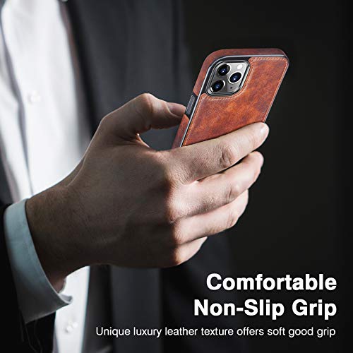 LOHASIC Compatible with iPhone 12 Pro Max Case, Slim Luxury PU Leather Non-Slip Grip Rugged Bumper Shockproof Full Body Protective Cover Phone Cases for iPhone 12 Pro Max 6.7" (2020) - Vintage Brown