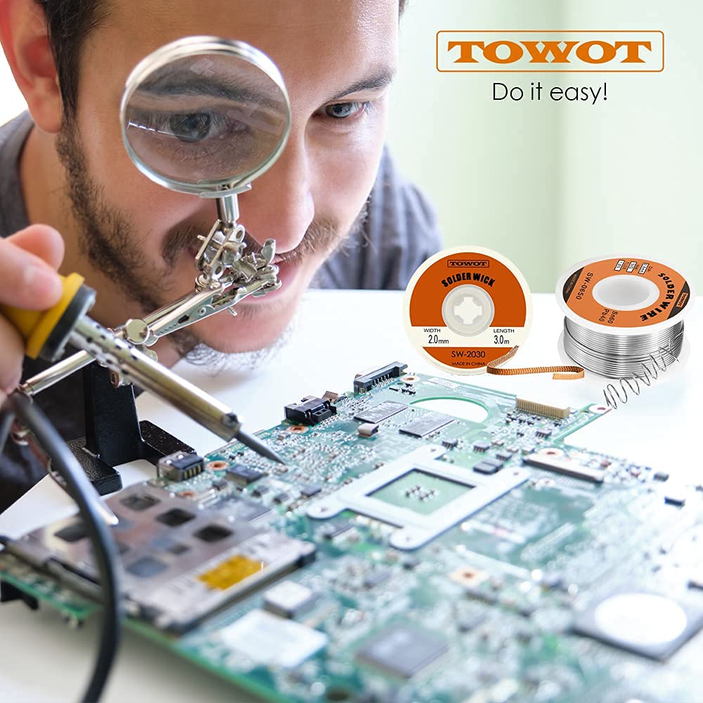 TOWOT Tin Lead Rosin Core Solder Wire for Electrical Soldering, Content 1.8% Solder Flux Sn60-Pb40 (0.8mm, 50g)